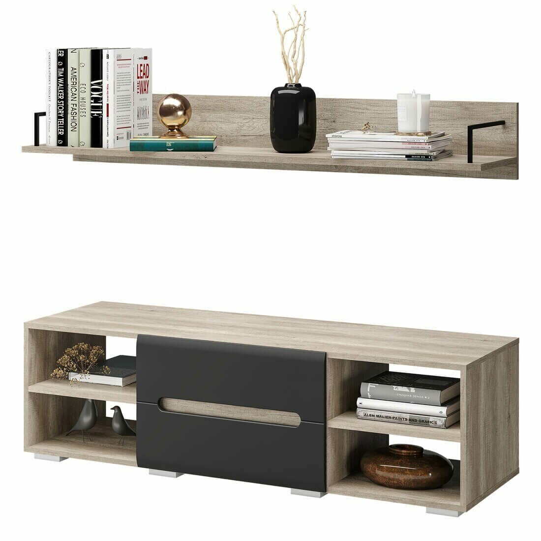 Тумба ТБ-16 с полкой «Наоми» (Дуб каньон/Графит) БТС