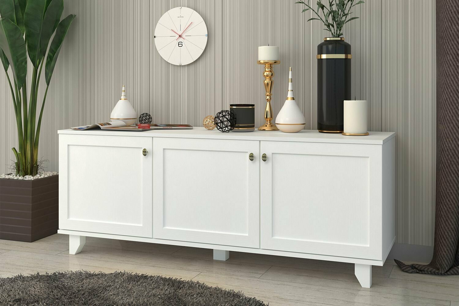 Комод МногоМеб Ренди 16М 150х40х60 белый, рамка квадро МДФ, ножка №3