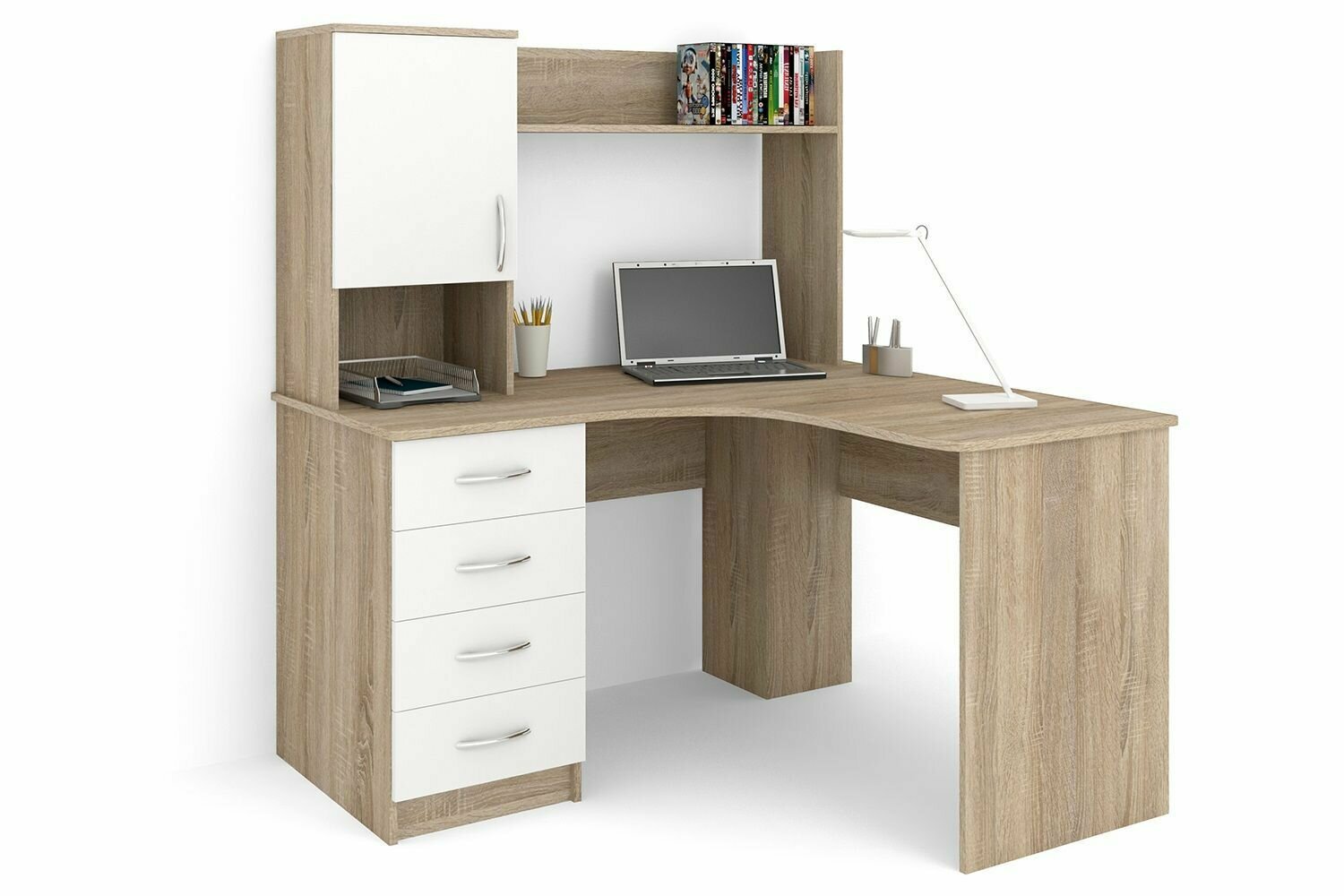 Стол компьютерный СПУ-15 ЛДСП ящики слева корпус дуб сонома, фасад белый