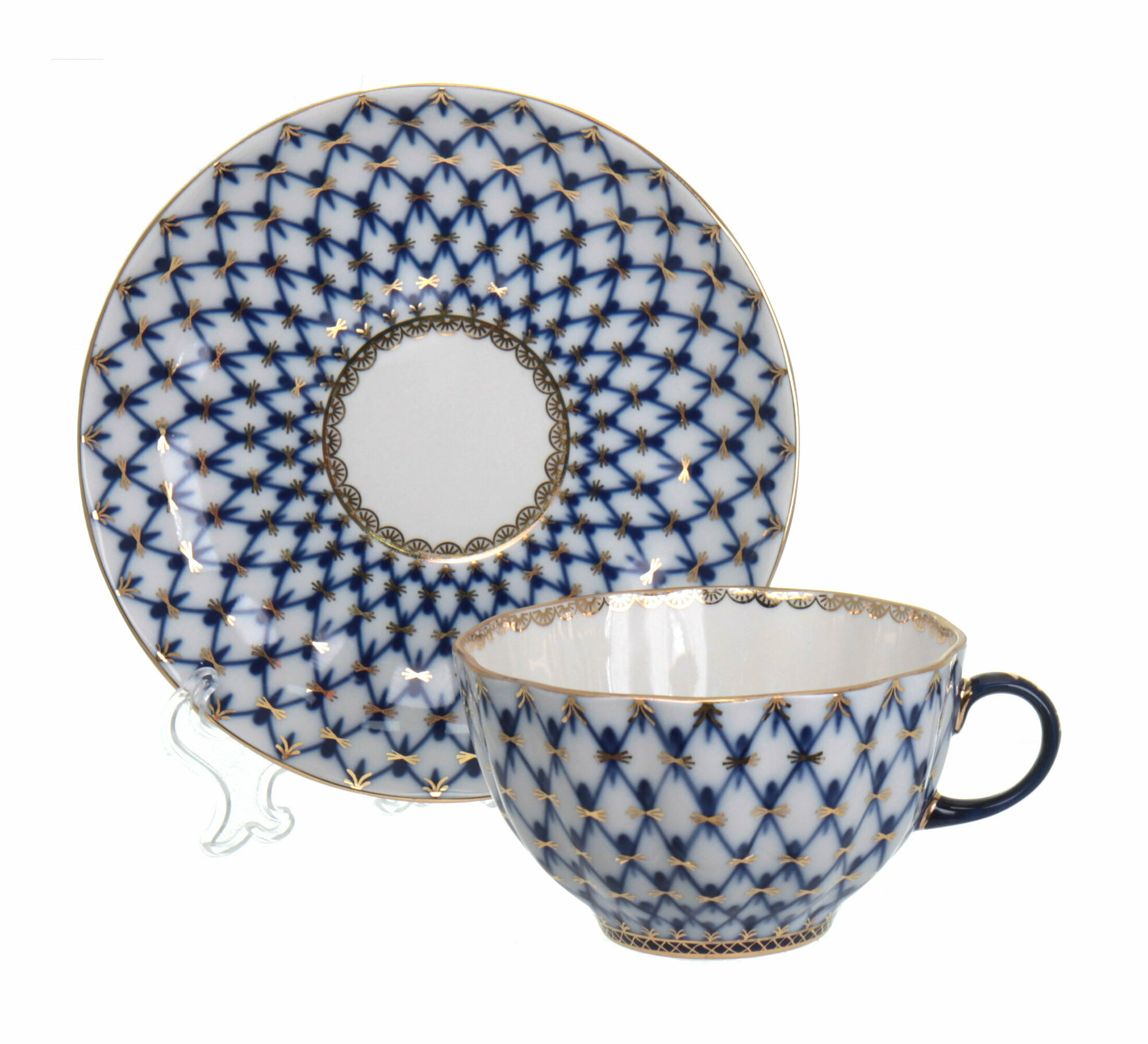 Чашка с блюдцем ИФЗ Тюльпан, Кобальтовая сетка, 250мл, фарфор 81.10105.00.1