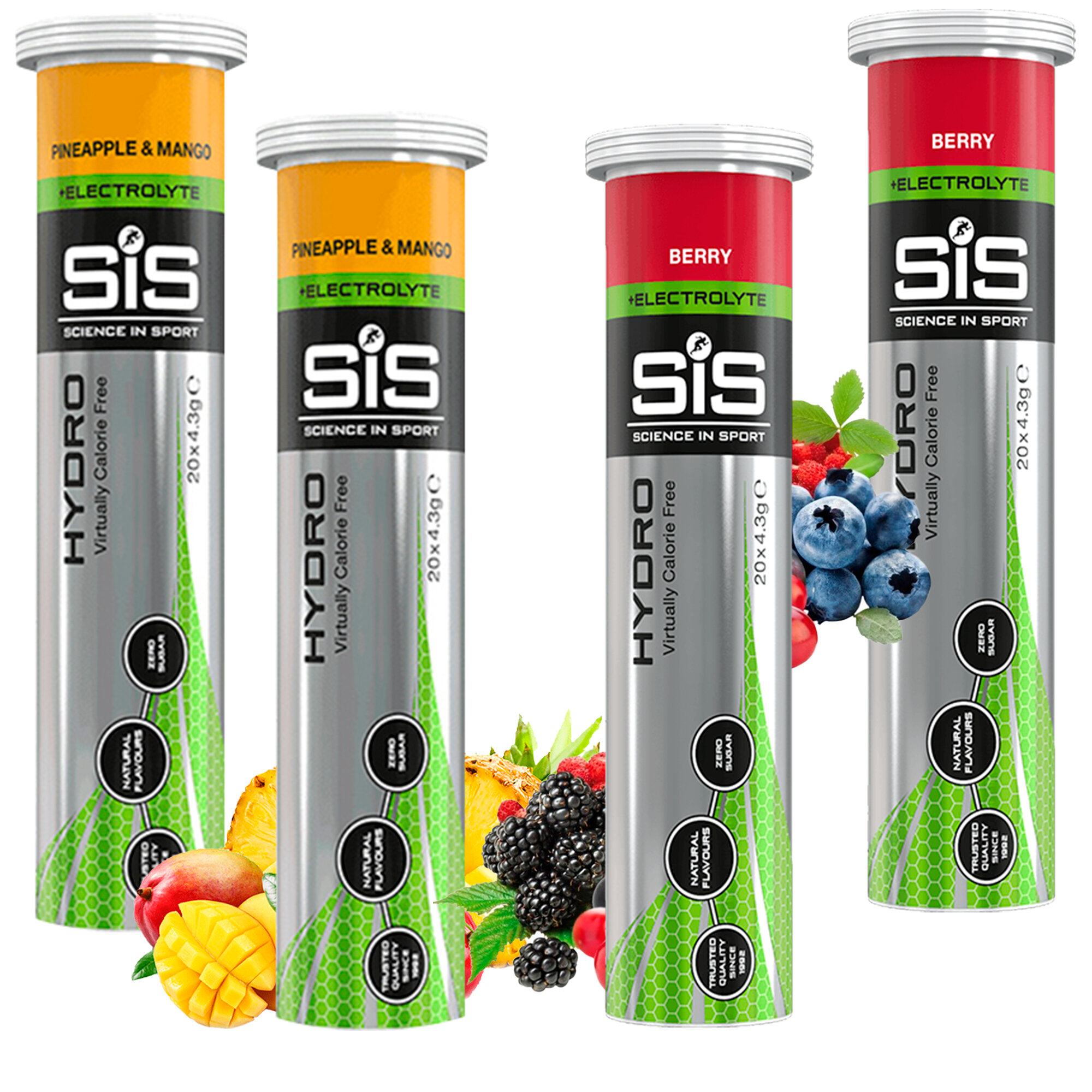 Изотоник SCIENCE IN SPORT (SiS) GO Hydro Tablet 20s 4 x 20 таблеток, Ананас - Манго, Ягоды