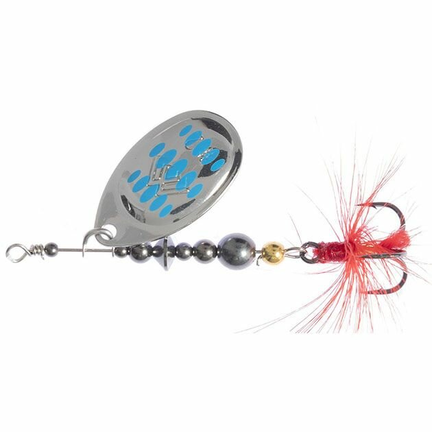Блесна вращающаяся Mikado HYPNOTIC №1, 3.5 г, SILVER BLUE, с красной кисточкой, тройник BKK