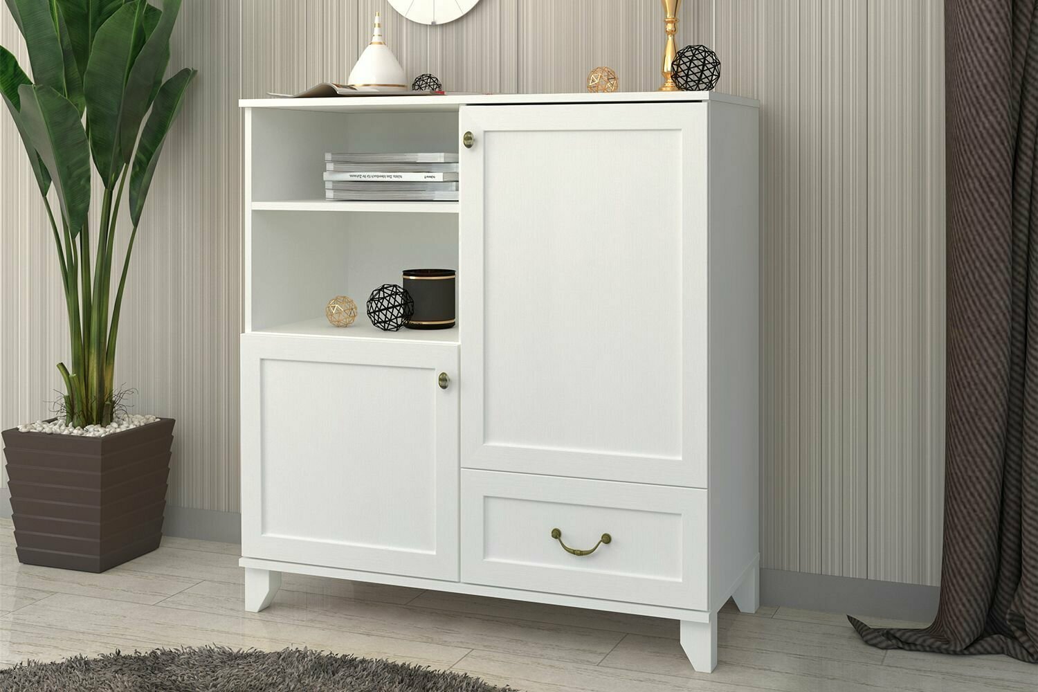 Комод Ренди 21М 100х40х110 белый, рамка квадро МДФ, ножка №3