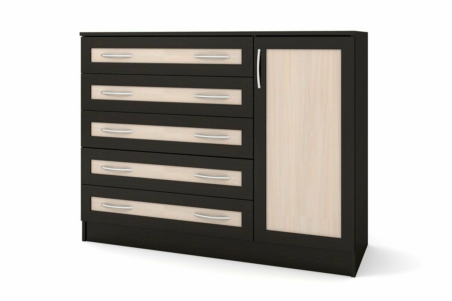 Комод 1:5 венге цаво, дуб молочный, рамка квадро, дверца справа