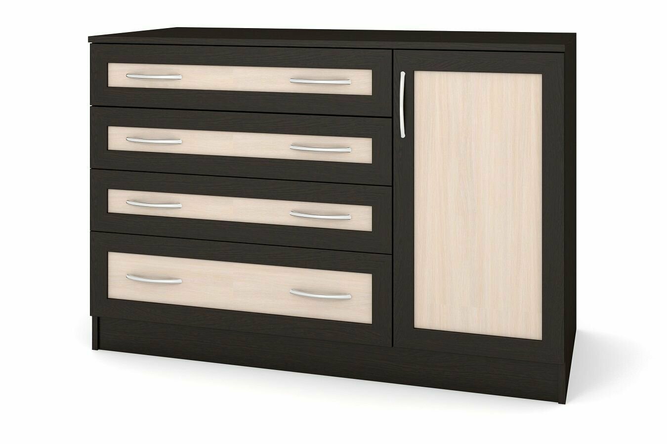 Комод Иван 1:4 120х50х90 венге цаво, дуб млечный, рамка квадро, дверца справа