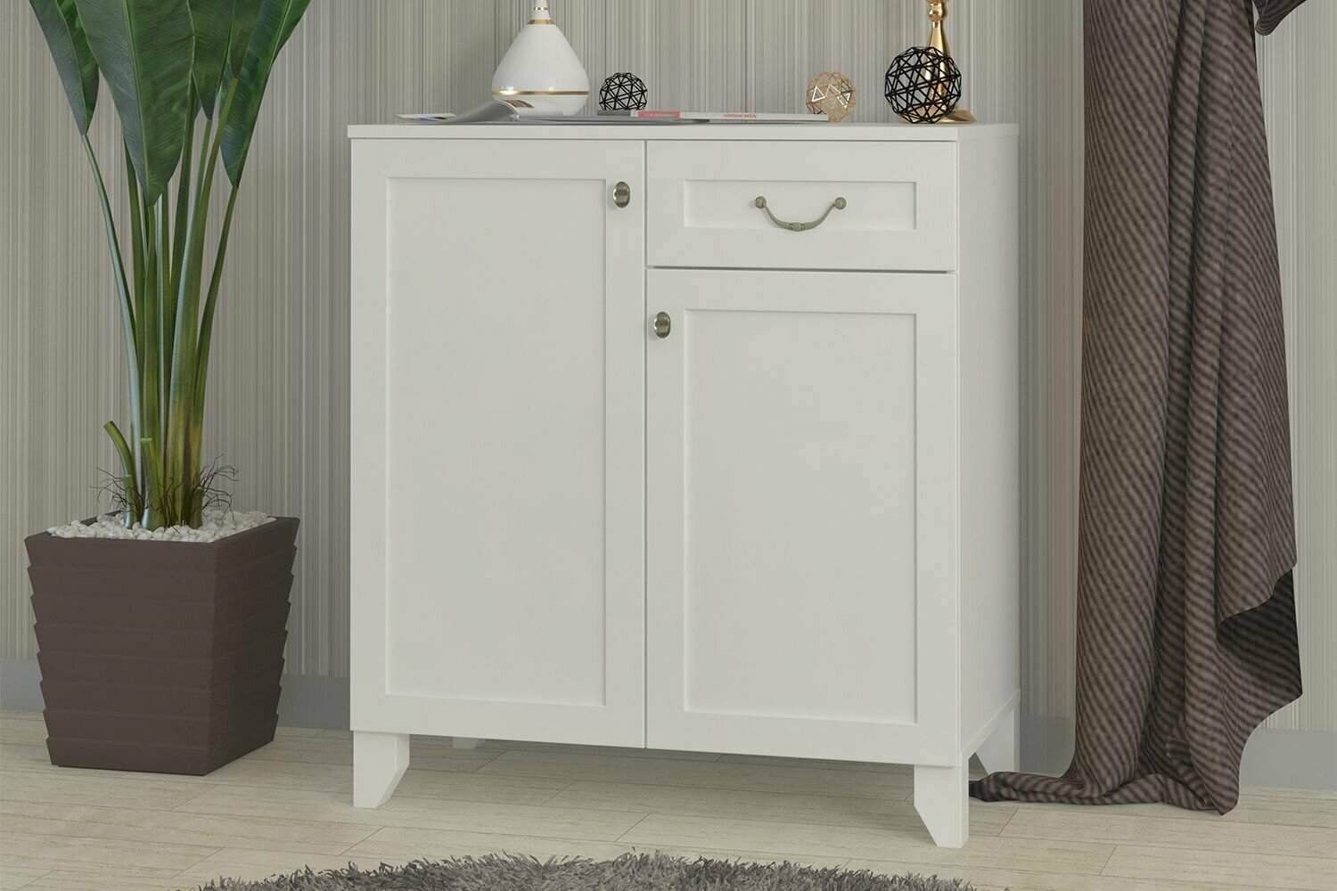 Комод Ренди 2М 80х40х90 белый, рамка квадро МДФ, ножка №3