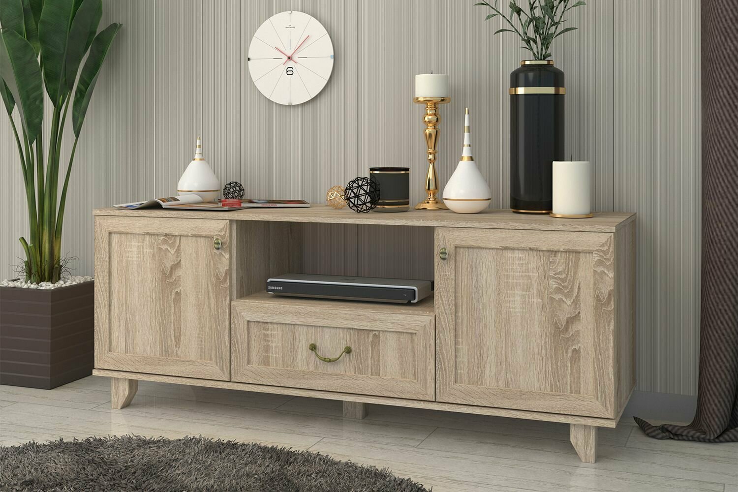 Комод Ренди 18М 150х40х60 дуб сонома, рамка квадро МДФ, ножка №3