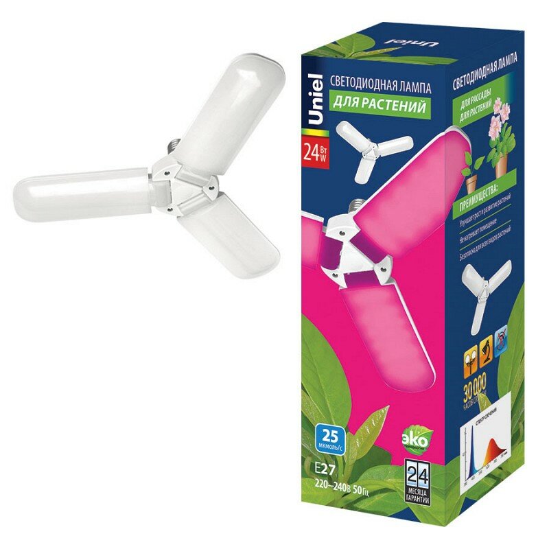 Лампы для растений Uniel LED-P65-24W/SPSB/E27/FR/P3 PLP32WH, цена за 1 шт