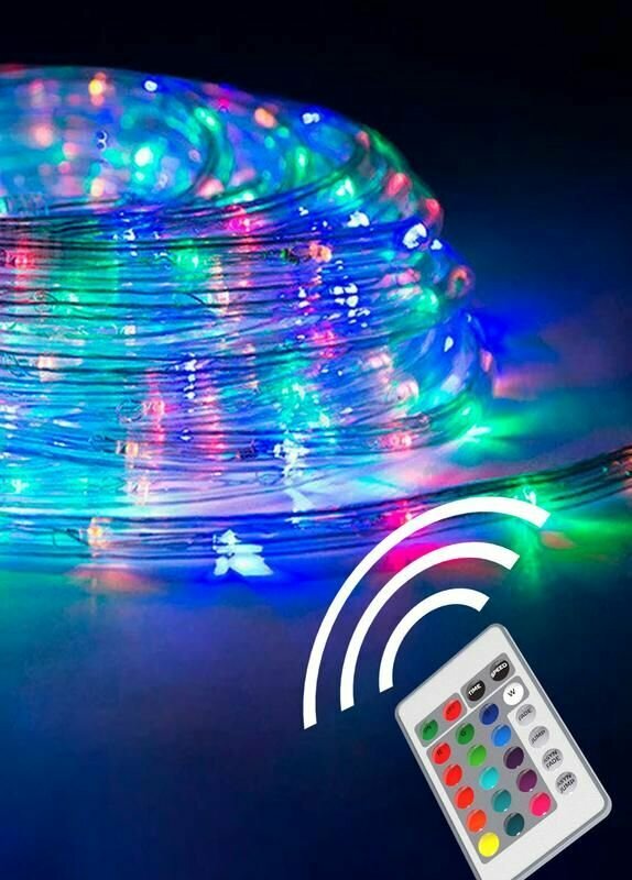 Гирлянда светодиодная Дюралайт 10м (нить в трубе 0.8мм) + 30 клипс мультиколор USB 5В пульт ДУ космос KOC_GIR-U101