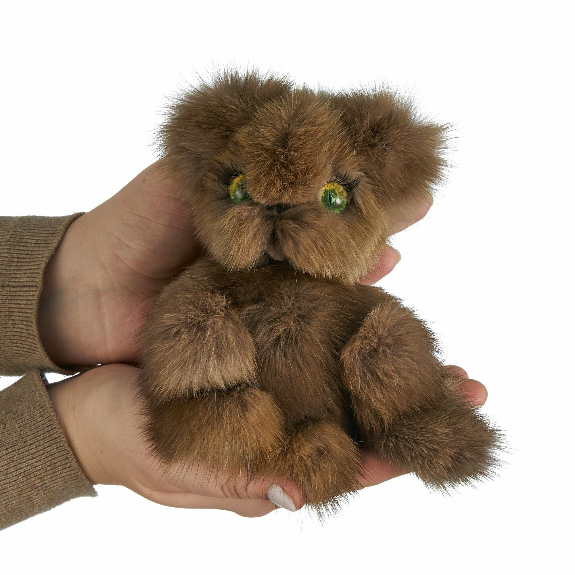 Мягкая игрушка котенок Holich Toys тедди из натурального меха соболя бежевый, котик, мягкие игрушки, игрушки для детей, детские игрушки, игрушки для девочек, игрушки для мальчиков