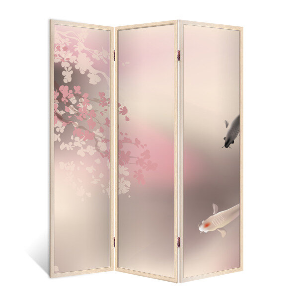 Ширма перегородка Японский закат 3 створки кремовый дуб 176х140 см