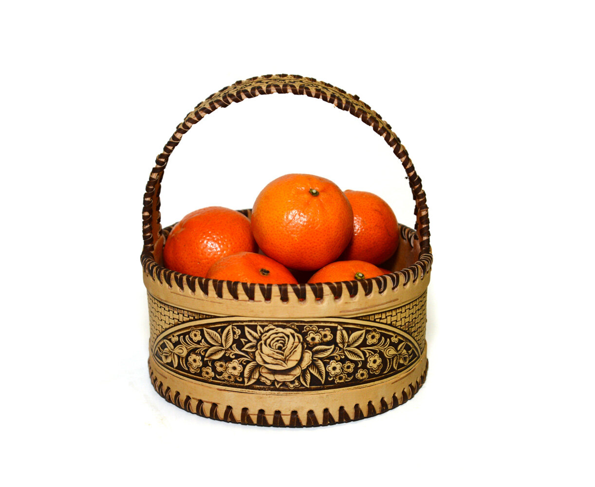 Корзинка - конфетница из бересты "Роза", для хранения конфет, орехов, печенья