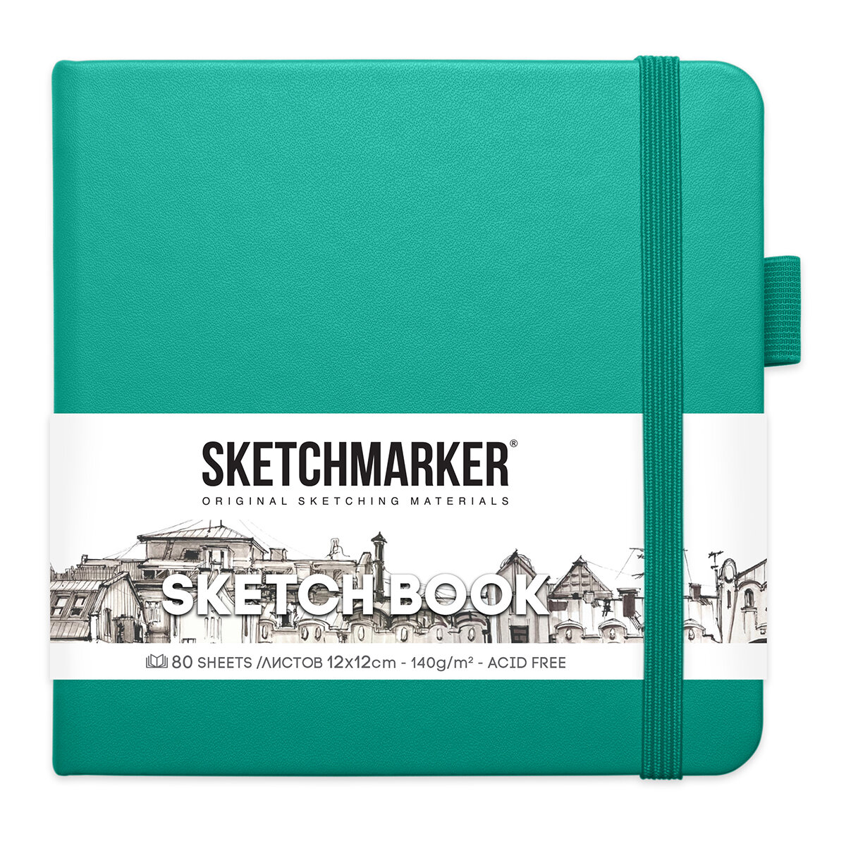 SKETCHMARKER Блокнот для зарисовок 140г/м2 A5 12х12 см твердый переплет 80 л. изумрудный