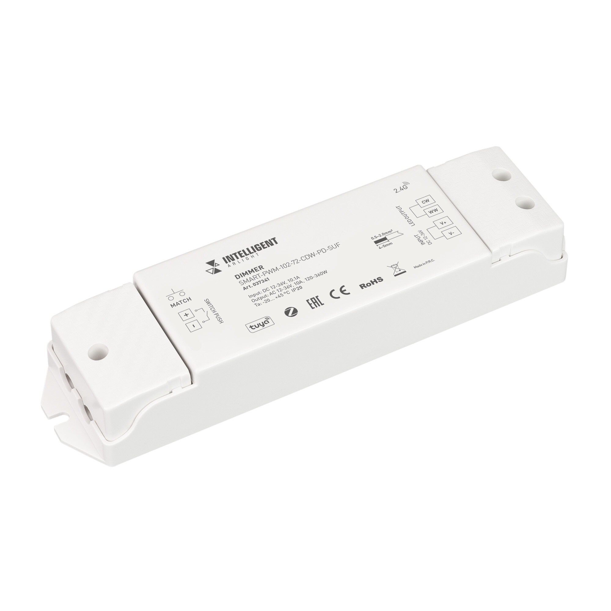 Диммер Arlight INTELLIGENT ARLIGHT Диммер SMART-PWM-102-72-CDW-PD-SUF (12-36V, 2x5A, ZB, 2.4G) (IARL, IP20 Пластик, 5 лет)