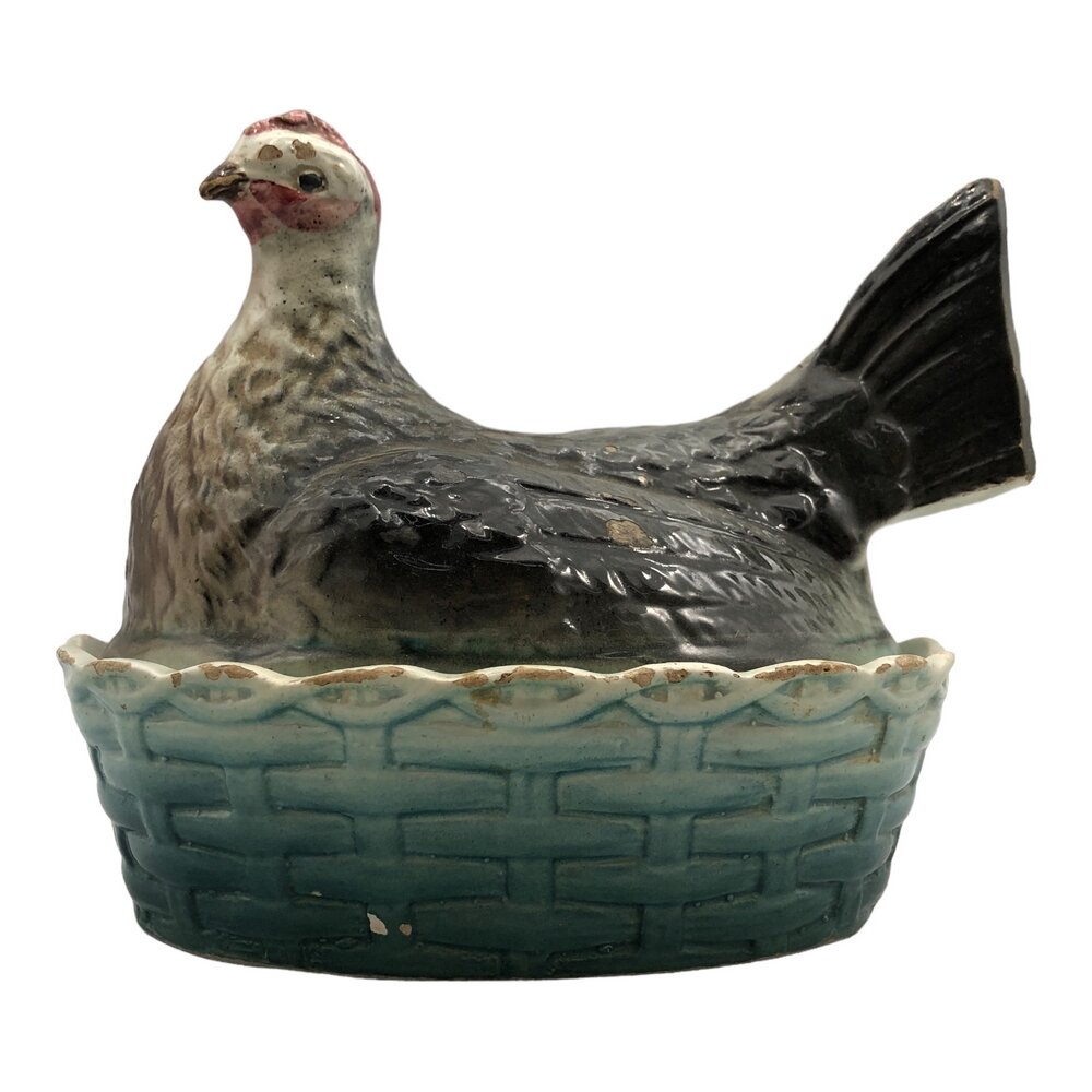 Фарфоровая масленка "Курочка" 1889-1917 гг, Кузнецов, Российская Империя (4)