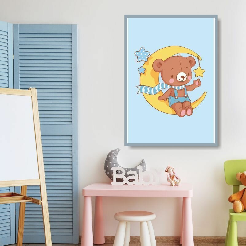 Постер Мишка На Месяце Для Детской Вертикальный 40х50 см в тубусе ПолиЦентр