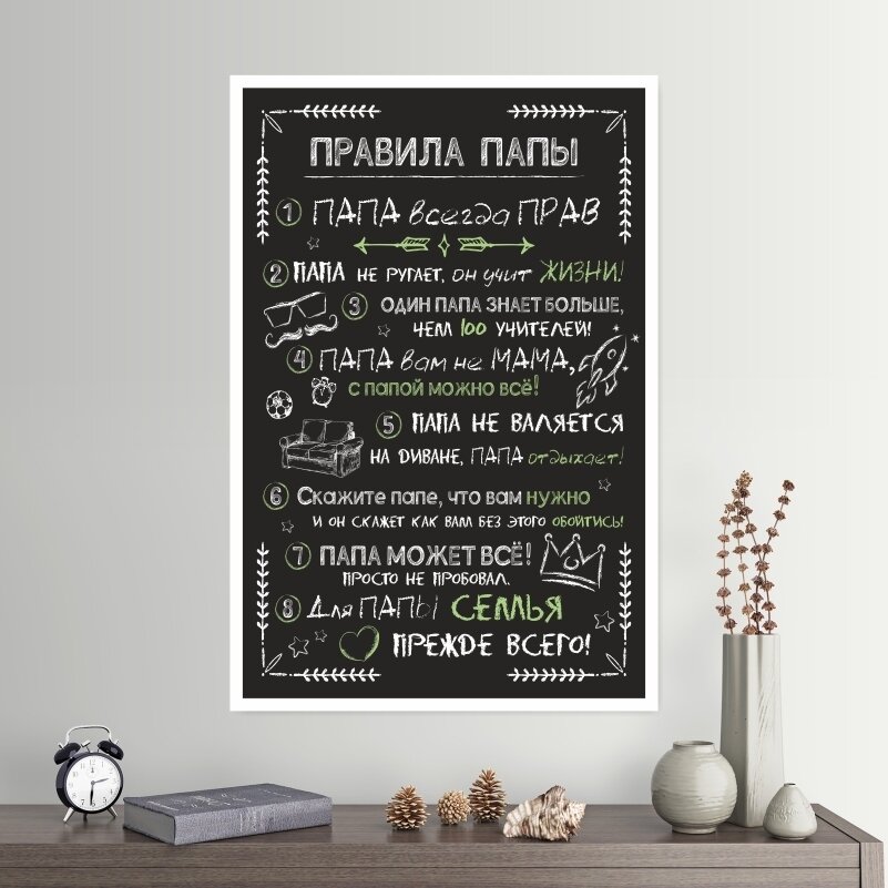 Плакат для интерьера Правила Папы на стену 30х40 см в тубусе ПолиЦентр