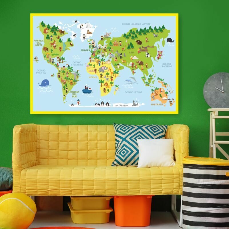 Постер Карта Мира C Животными В Детскую 40х30 см в тубусе ПолиЦентр
