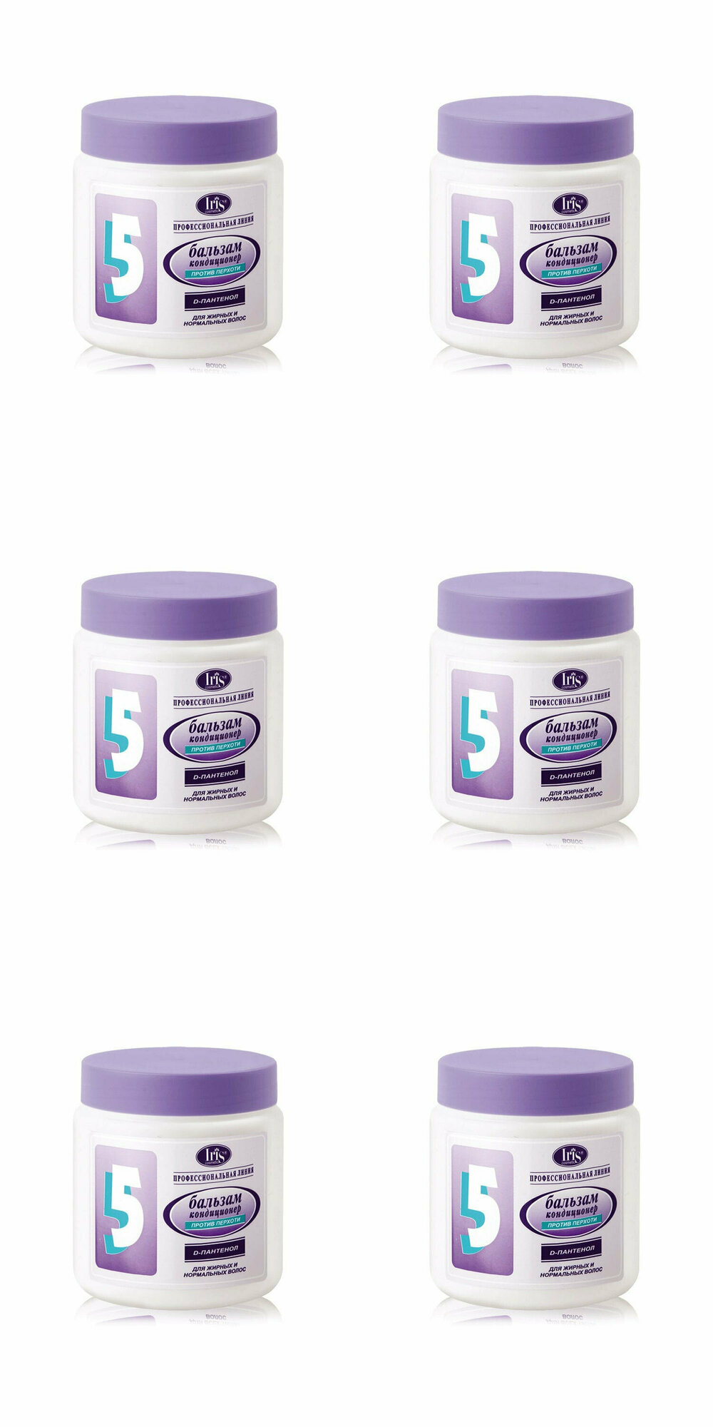 Iris бальзам №5 Против перхоти для жирных и нормальных волос с d-пантенолом, 500 мл, 6 шт