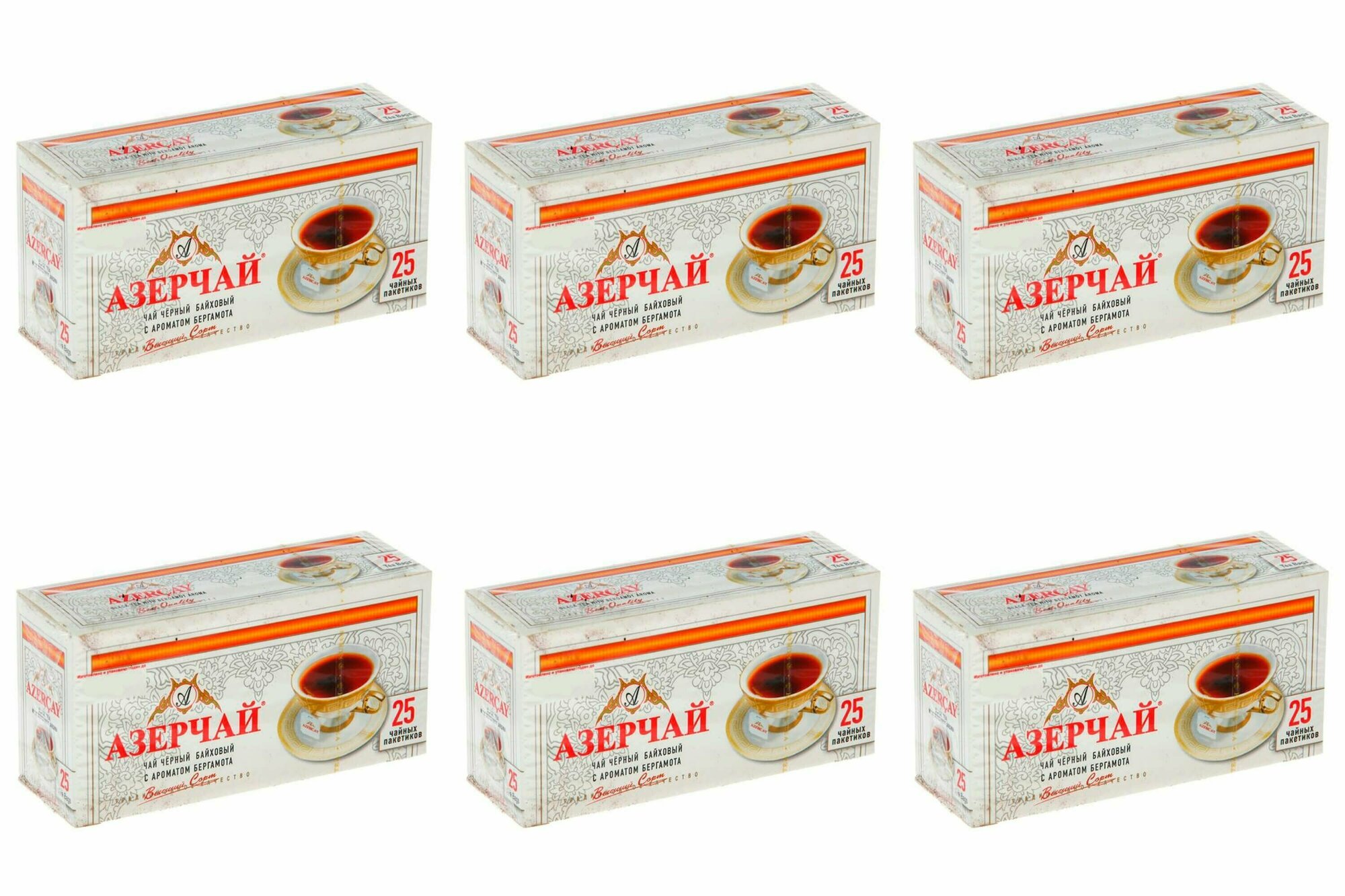 Azercay Чай в пакетиках С бергамотом, 25 пакетиков, 6 упаковок