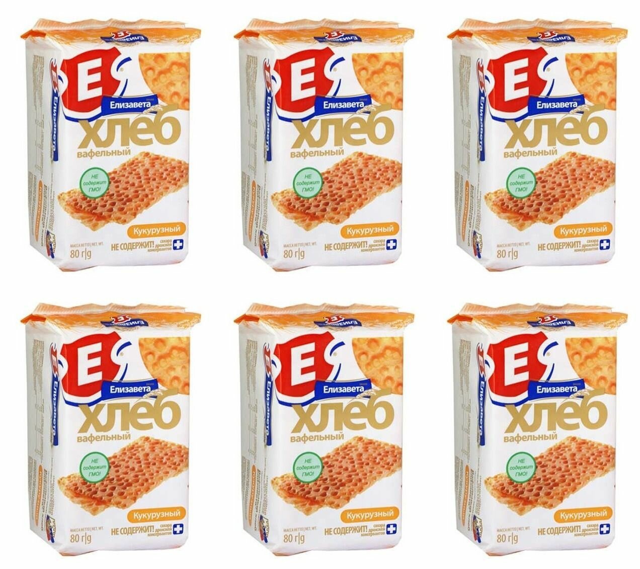 Хлеб Елизавета, вафельный, кукурузный, 80 гр, 6 уп