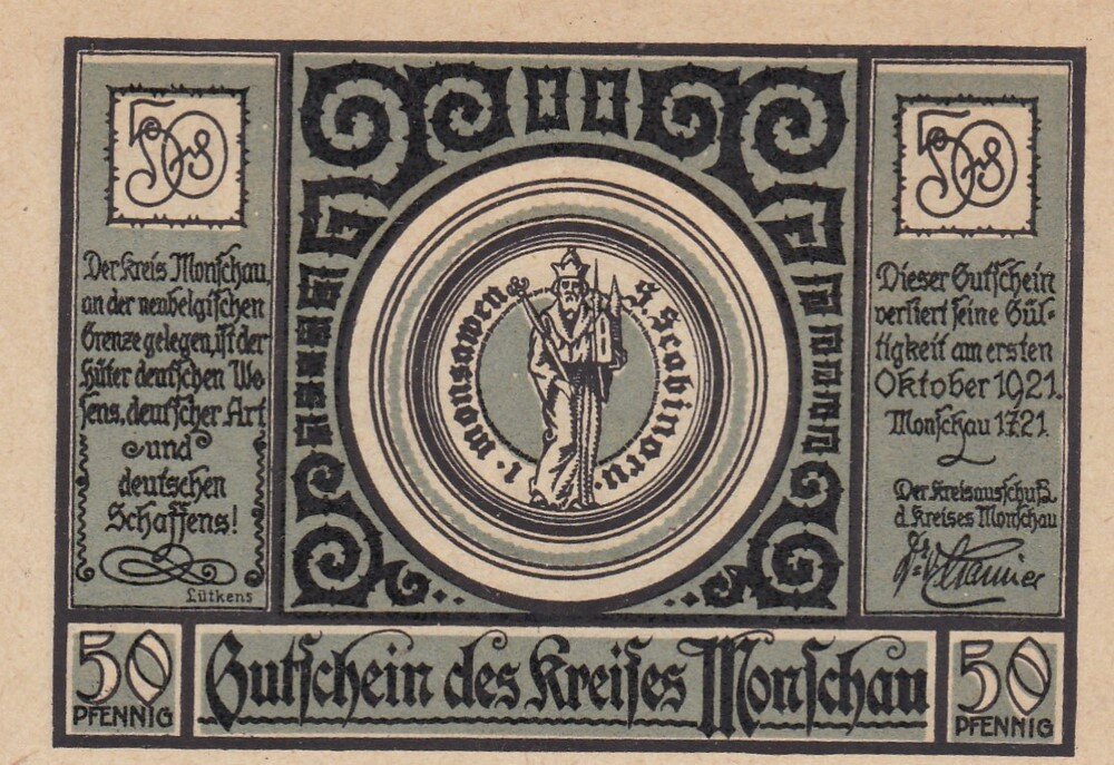 Германия (Веймарская Республика) Моншау 50 пфеннигов 1921 г. (№3)