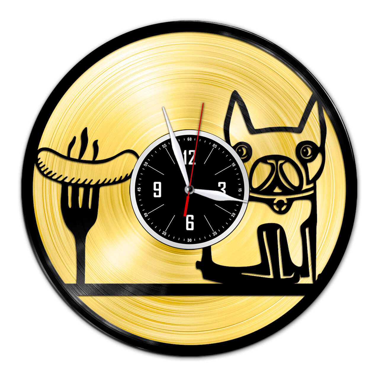 Собака - настенные часы из виниловой пластинки (с золотой подложкой)