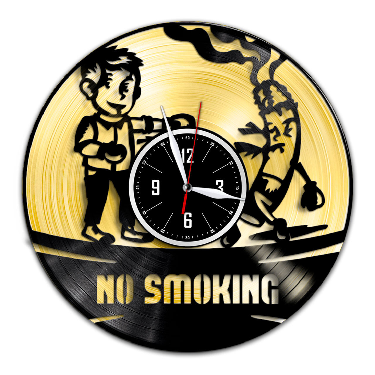 No Smoking - настенные часы из виниловой пластинки (с золотой подложкой)