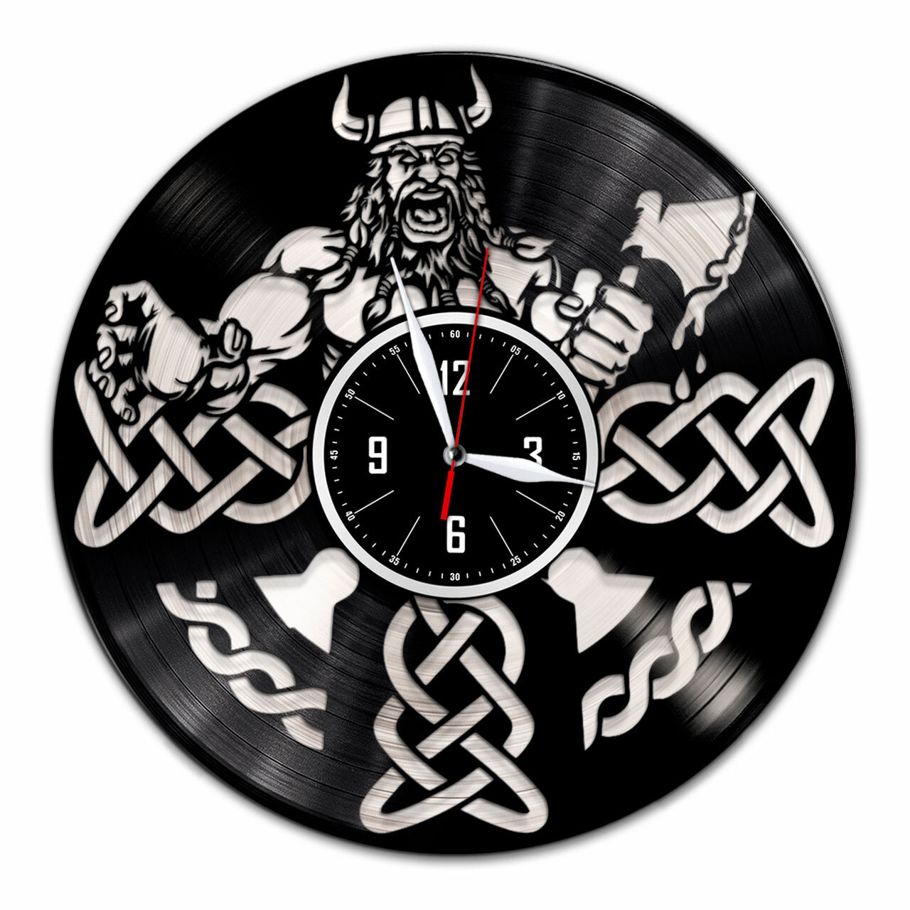 Викинг - настенные часы из виниловой пластинки (с серебряной подложкой)