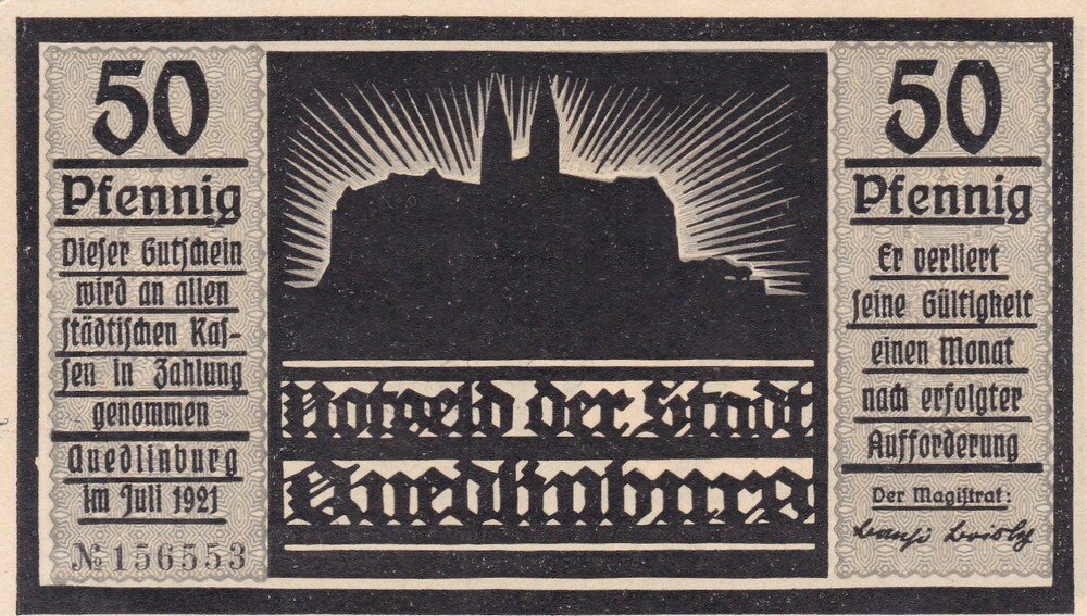 Германия (Веймарская Республика) Кведлинбург 50 пфеннигов 1921 г. (Вид 2) (№5) (2)