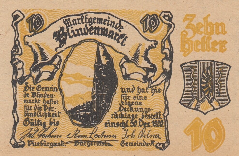 Австрия, Блинденмаркт 10 геллеров 1920 г. (Вид 2)