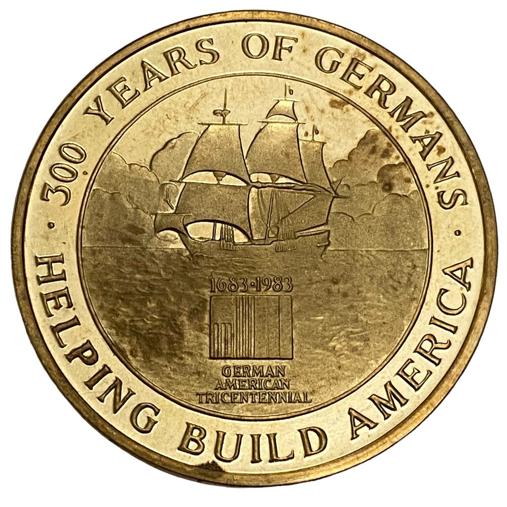 США, настольная медаль "300 лет немцы помогают строить Америку" 1983 г.