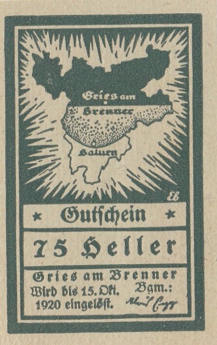 Австрия, Грис-на-Бреннере 75 геллеров 1914-1920 гг.