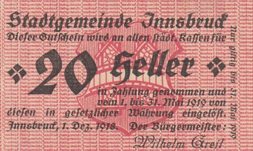 Австрия, Инсбрук 20 геллеров 1918 г.