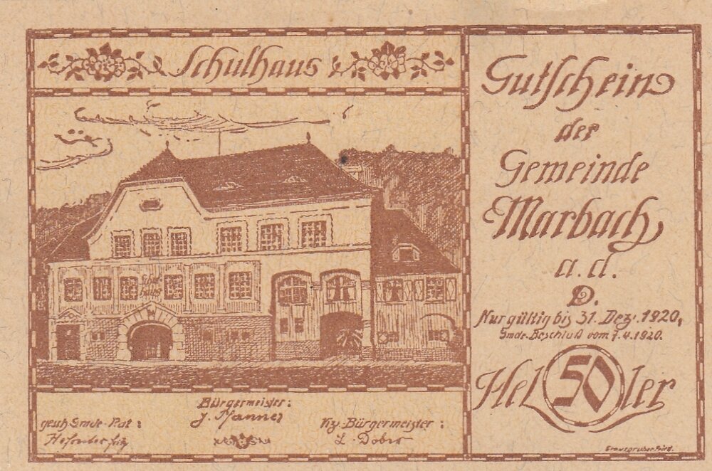 Австрия, Марбах-ан-дер-Донау 50 геллеров 1920 г.