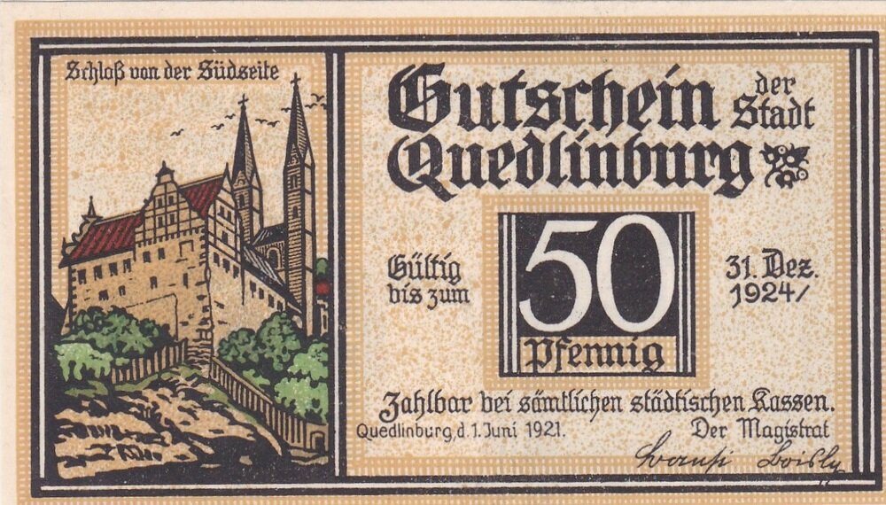 Германия (Веймарская Республика) Кведлинбург 50 пфеннигов 1921 г. (№3)