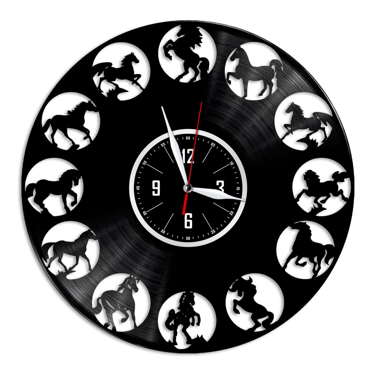 Кони - настенные часы из виниловой пластинки