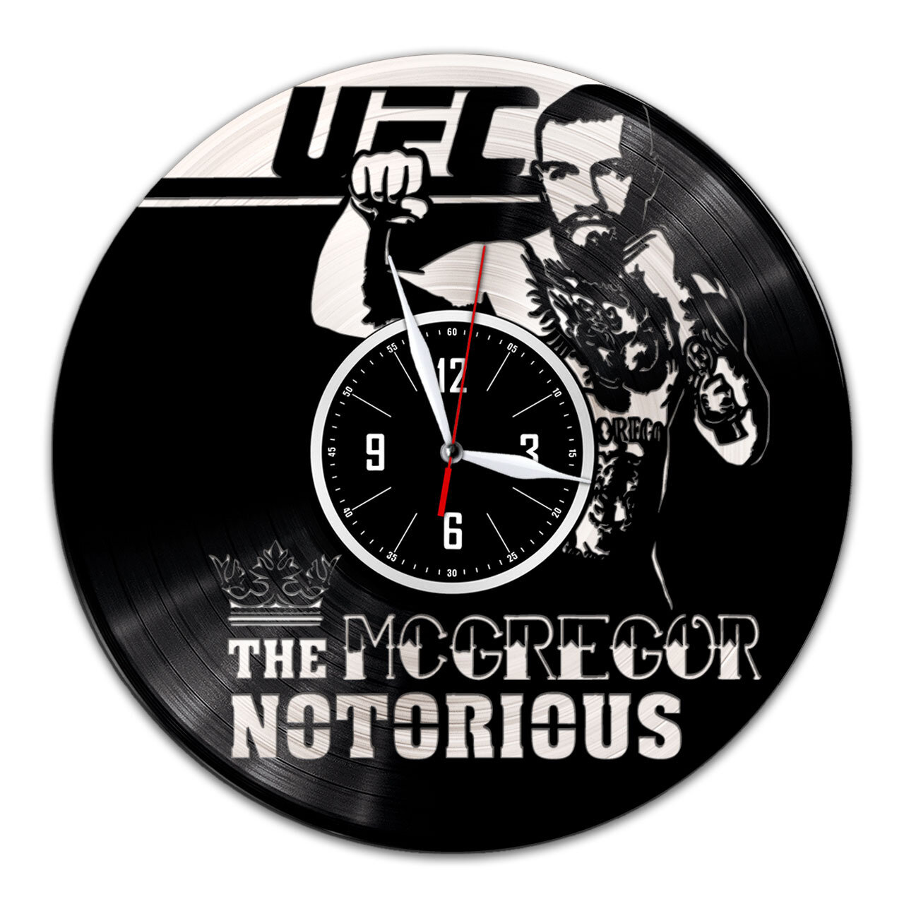Конор Макгрегор - настенные часы из виниловой пластинки (с серебряной подложкой)