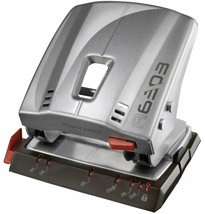 Дырокол 30/35 листов MAPED ADVANCED, металл, серебро, коробка с подвесом