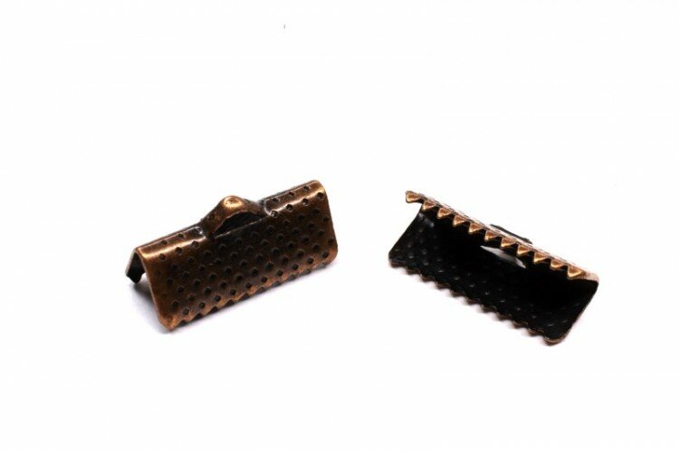 Зажим-концевик для лент/тесьмы 16х8х5мм, отверстие 2мм, цвет античная медь, железо, 04-067, 4шт