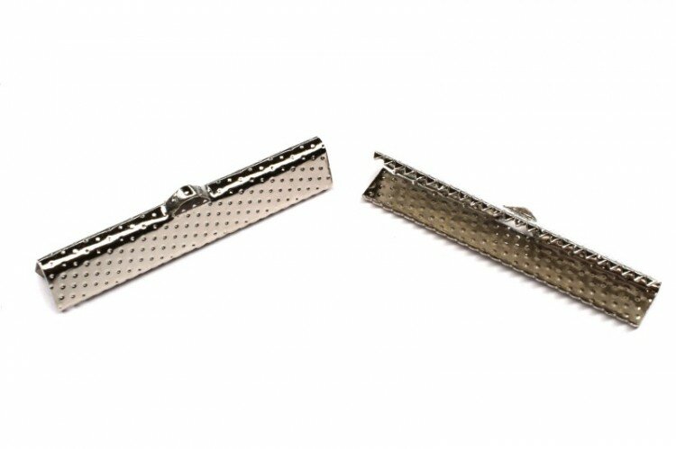 Зажим-концевик для лент/тесьмы 35х8х5мм, отверстие 2мм, цвет платина, железо, 04-032, 2шт