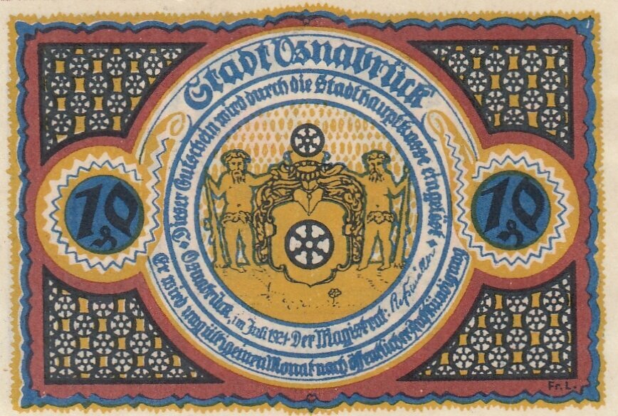 Германия (Веймарская Республика) Оснабрюк 10 пфеннигов 1921 г. (4)