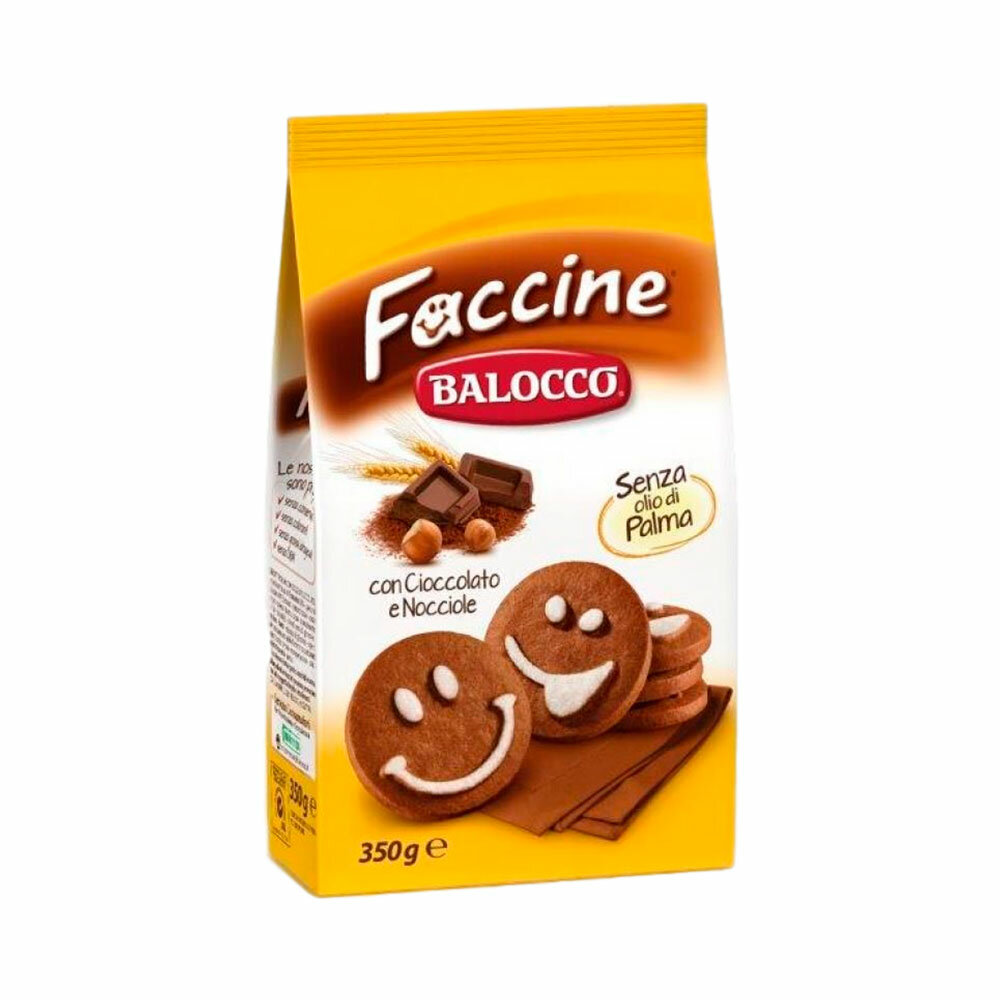 Фаччине Шоколад и Лесной орех, печенье бисквитное круглый смайлик, BALOCCO, 0,35 кг