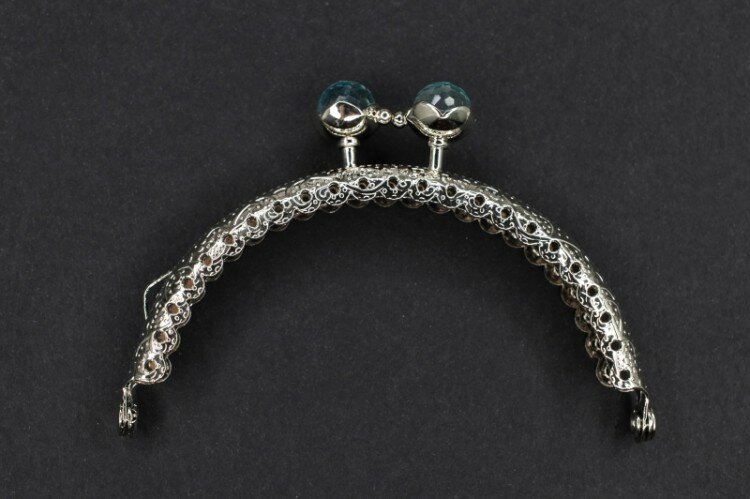 Фермуар (замок для сумочки) 86х60х11мм, цвет платина/голубой, железо, 1006-021, 1шт