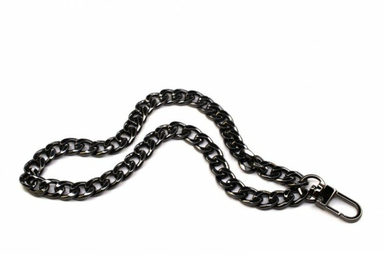 Цепочка для сумки 22см с карабином, цвет черный, железо, 1006-037, 1шт
