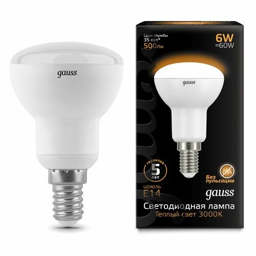 Упаковка ламп LED GAUSS E14, рефлектор, 6Вт, R50, 10 шт. [106001106]