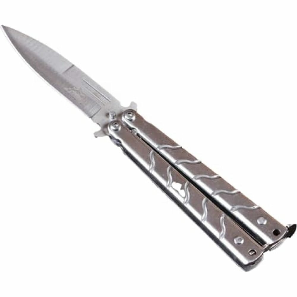 Нож-бабочка Мастер К темный хром, лезвие 7.7 см, рукоять с полосами 2461184