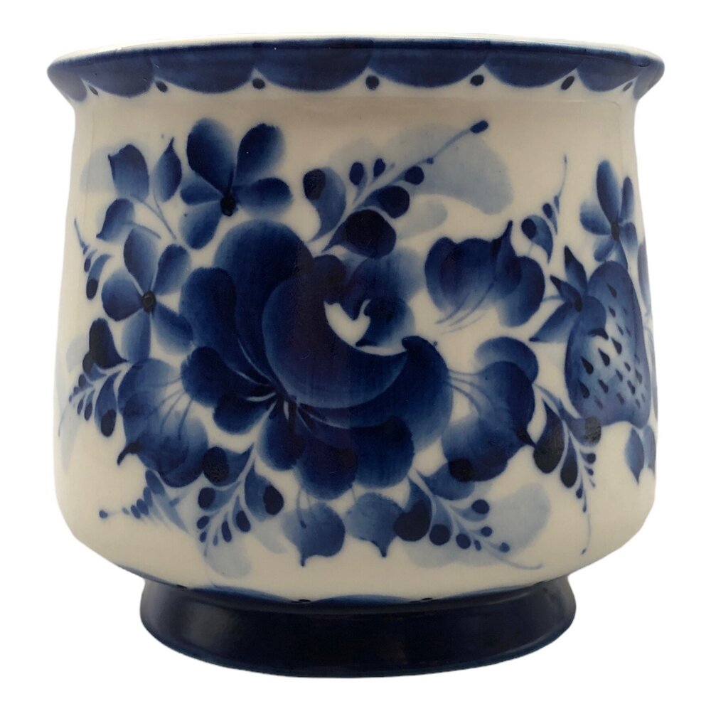 Сахарница "Уют", без крышки, автор Рукина Д. Ш, фарфор, ручная роспись, 1970-1990 г, Гжель, СССР