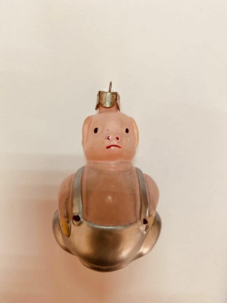 Игрушка на елку Поросенок в комбинезоне, редкость, люкс ! Винтаж из СССР
