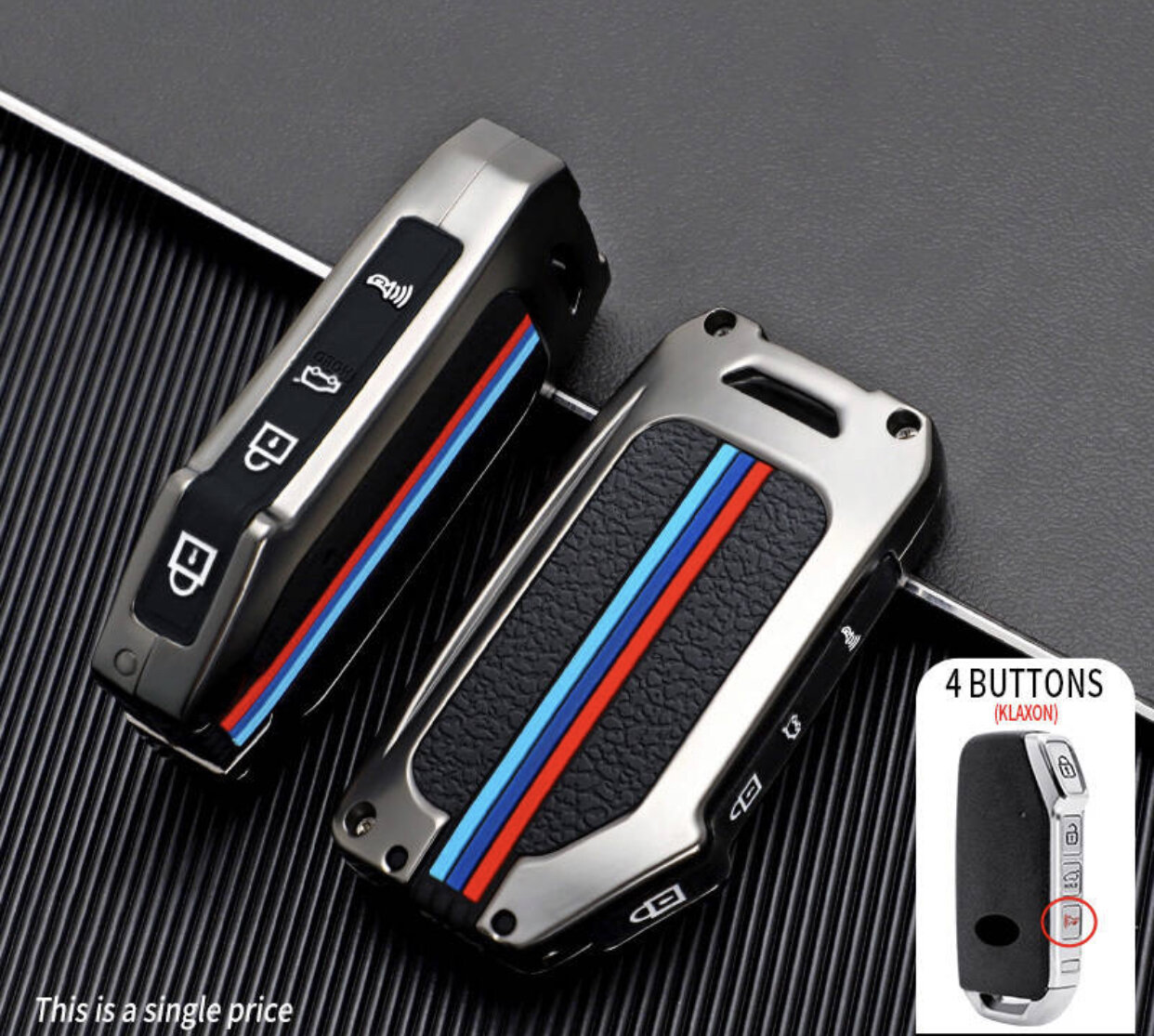 Чехол для невыкидного ключа Kia / Киа Grey 4 кнопки металл